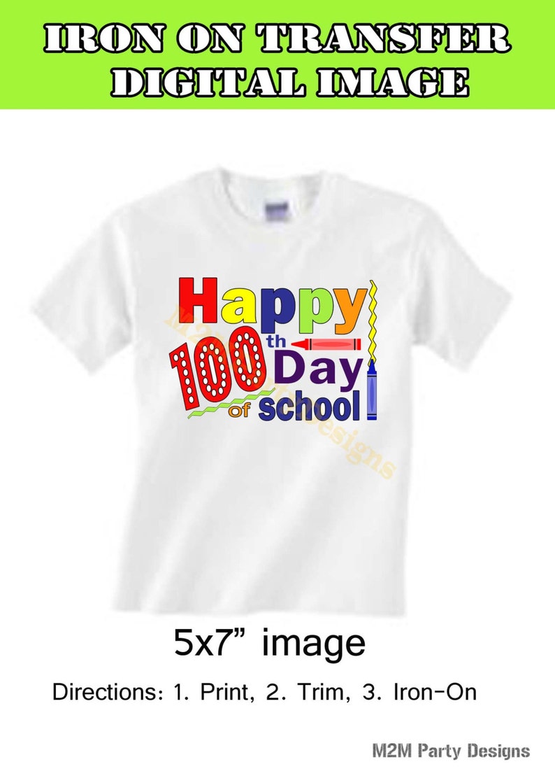 100th Day of School, Iron on Transfer, Instant Download, Digital Image ...