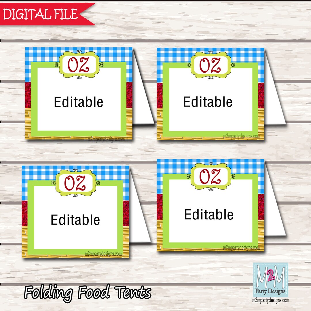 Yellow Brick Road Wizard of Oz Inspired Food Tent Printable Buffet ...