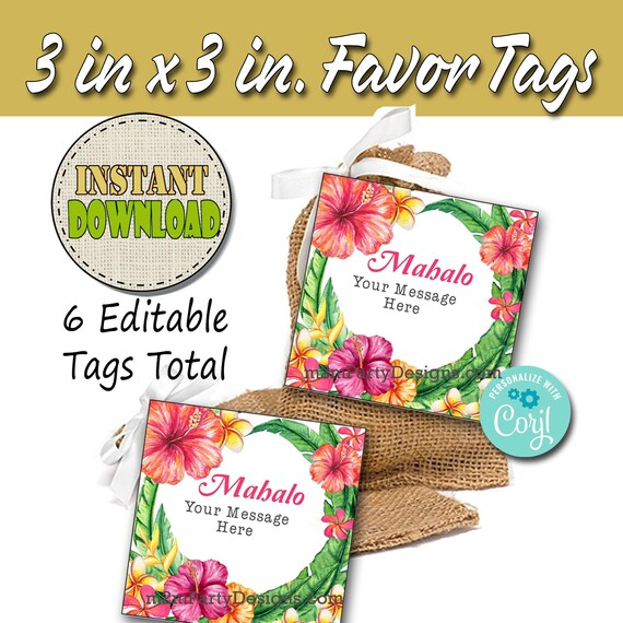 Hibiscus Party Favor Tags Luau Favor Tags COMPLETELY | Etsy