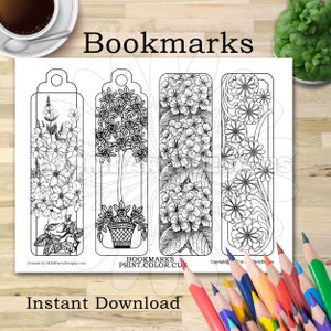 Flower Bookmark Coloring Bookmarks Adult Bookmark, Spring Coloring ...