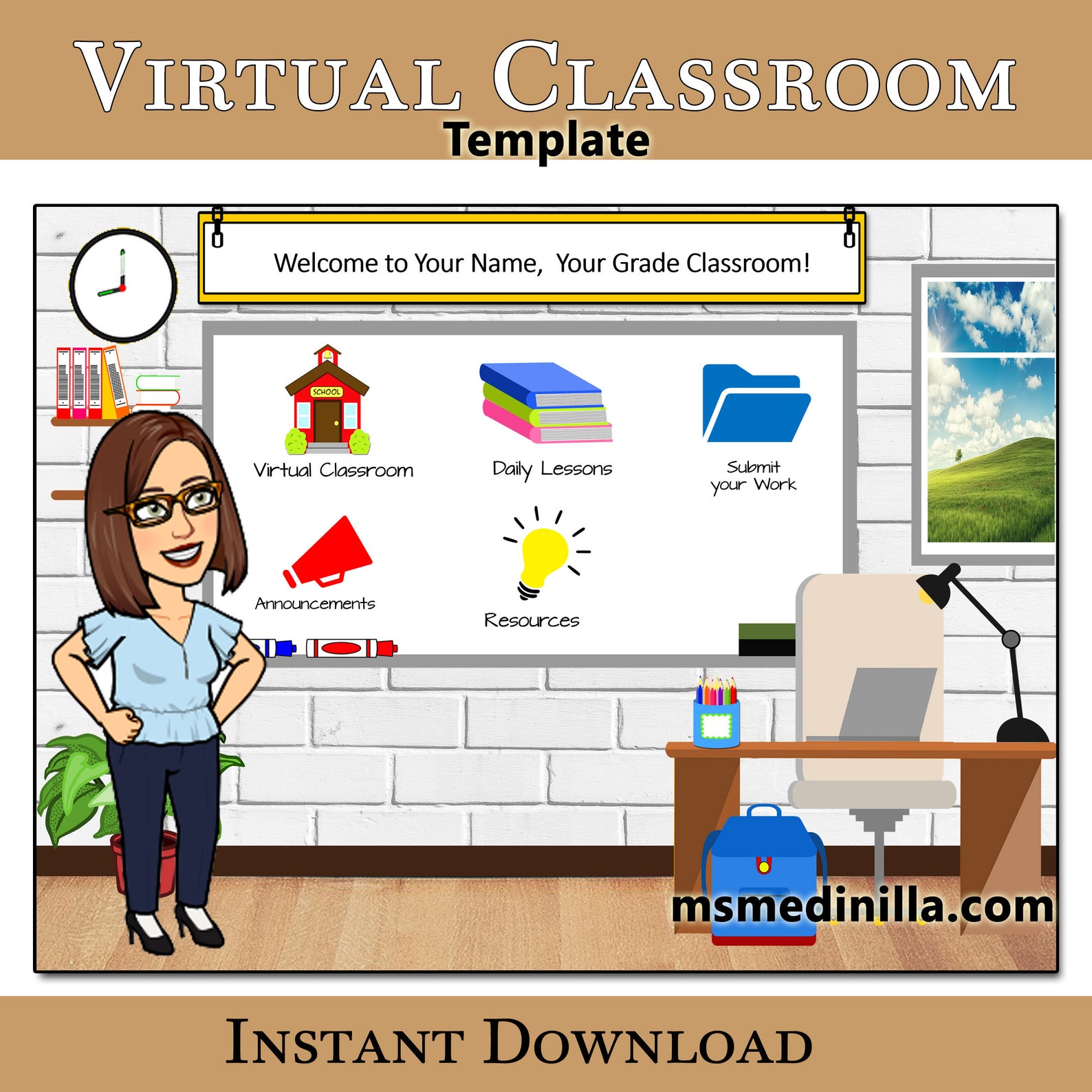 Virtual Classroom Easy Editable Template, Add Your Bitmoji and Links - Etsy