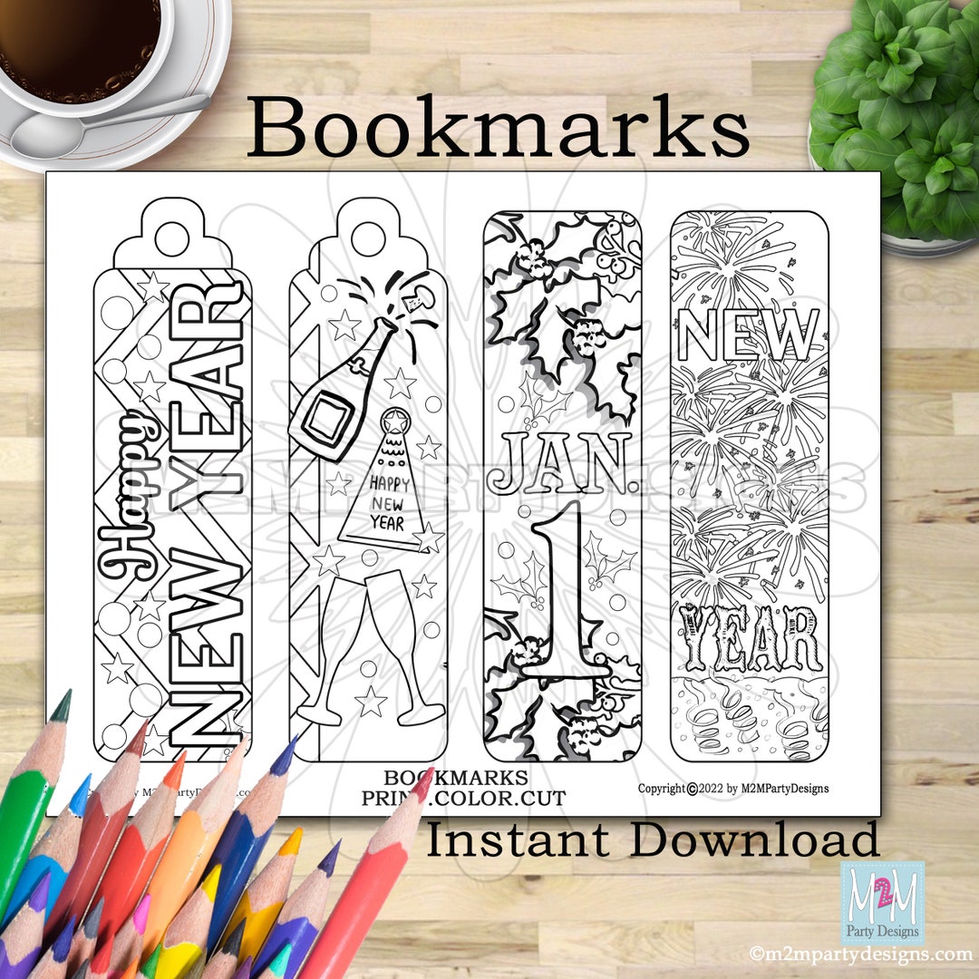 Happy New Year Bookmarks Coloring Bookmarks January 1 Bookmark, New ...