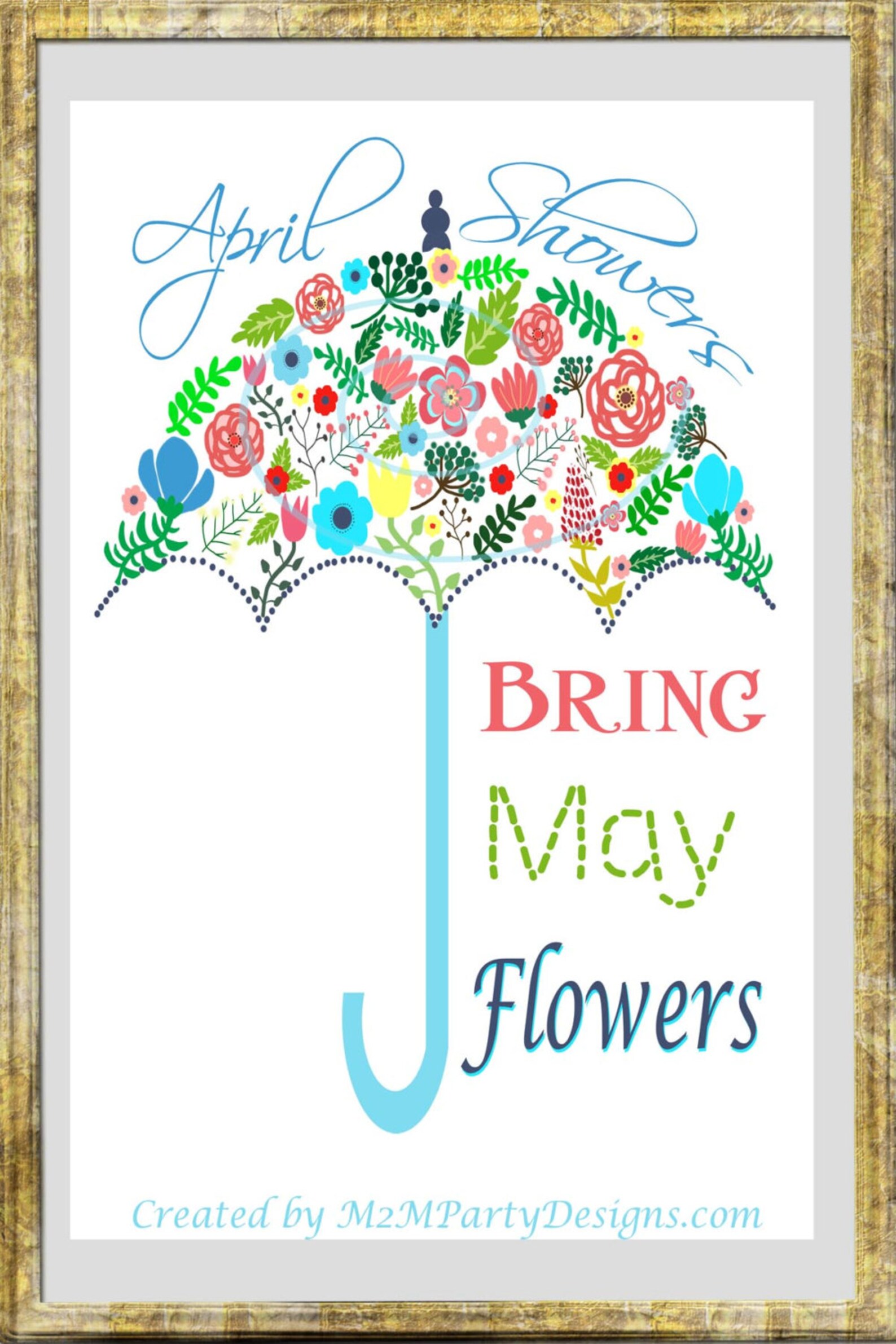 April Showers Digital Wall Art Floral Umbrella Spring Poster - Etsy