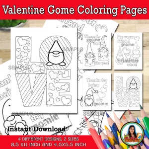 Valentine Gnome PRINTABLE, PDF File Coloring Pages for Adult and Kids ...