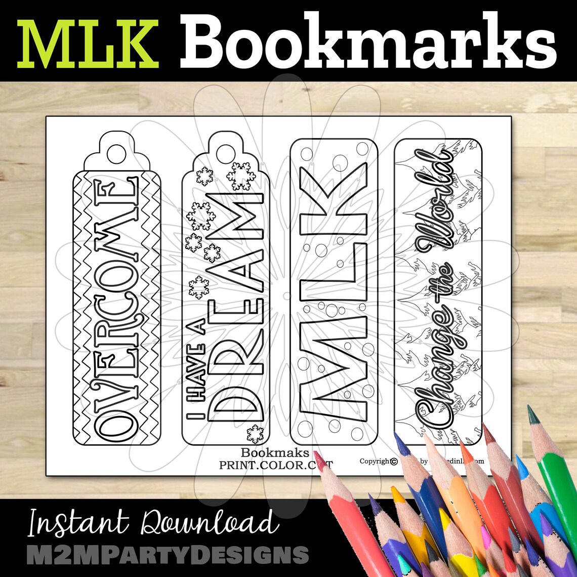 Martin Luther King Jr. Bookmark Coloring Bookmarks Bookmark - Etsy