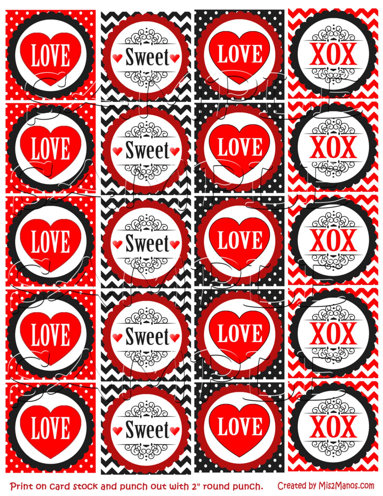 Valentine's Day Cupcake Toppers Printable DIY Set of 20 - Etsy