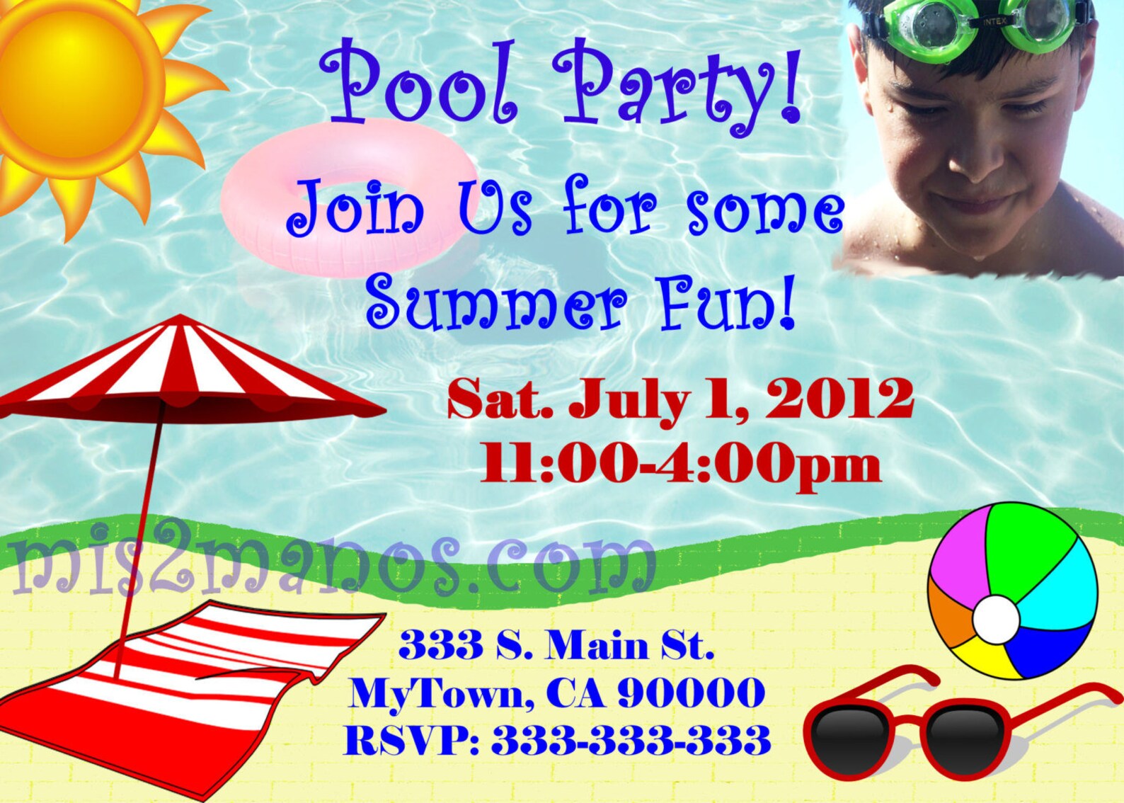 Girl Pool Party Ticket Invitations Personalized Printable | Etsy