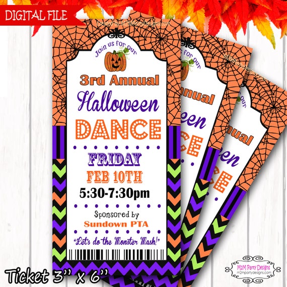 Halloween Dance Tickets Party Invitation Custom Printable | Etsy