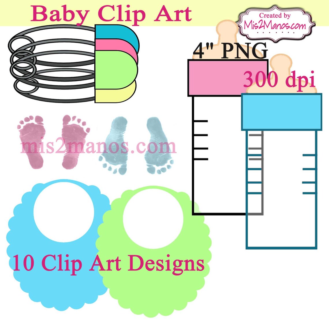 Baby Clip Art Digital Clipart Diaper Pins Bib Baby Feet - Etsy