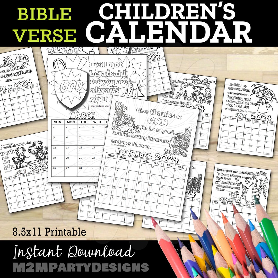 Printable Bible Verse Children's Calendar, Bible Quotes, Digital ...