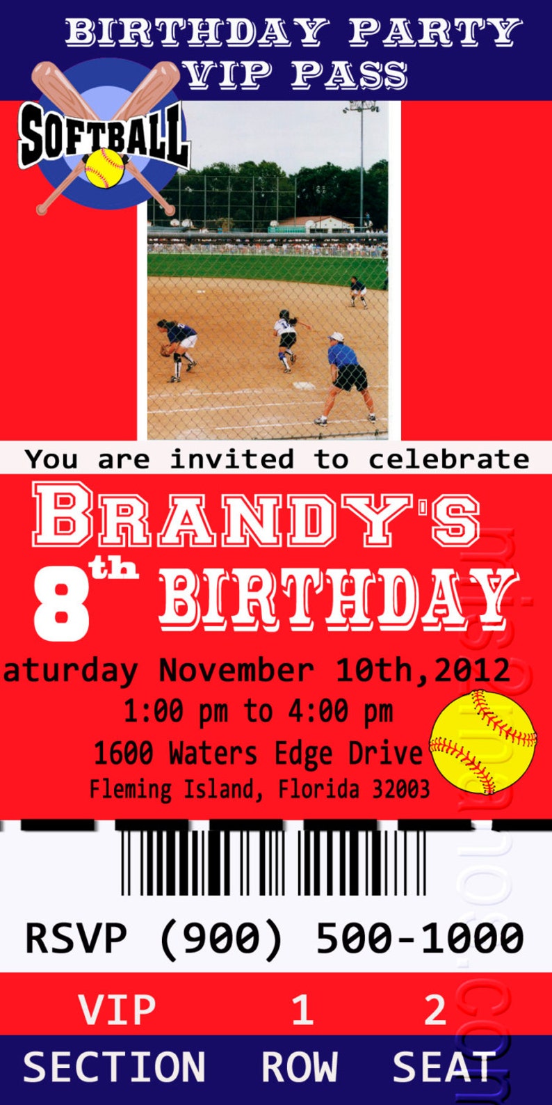 Softball Theme Party Printable Ticket Invitations Adult | Etsy