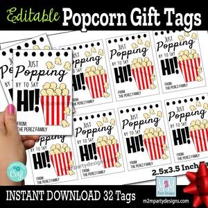 Editable Gift Tags, Popcorn Hang Tags Set of 32 Instant Download ...
