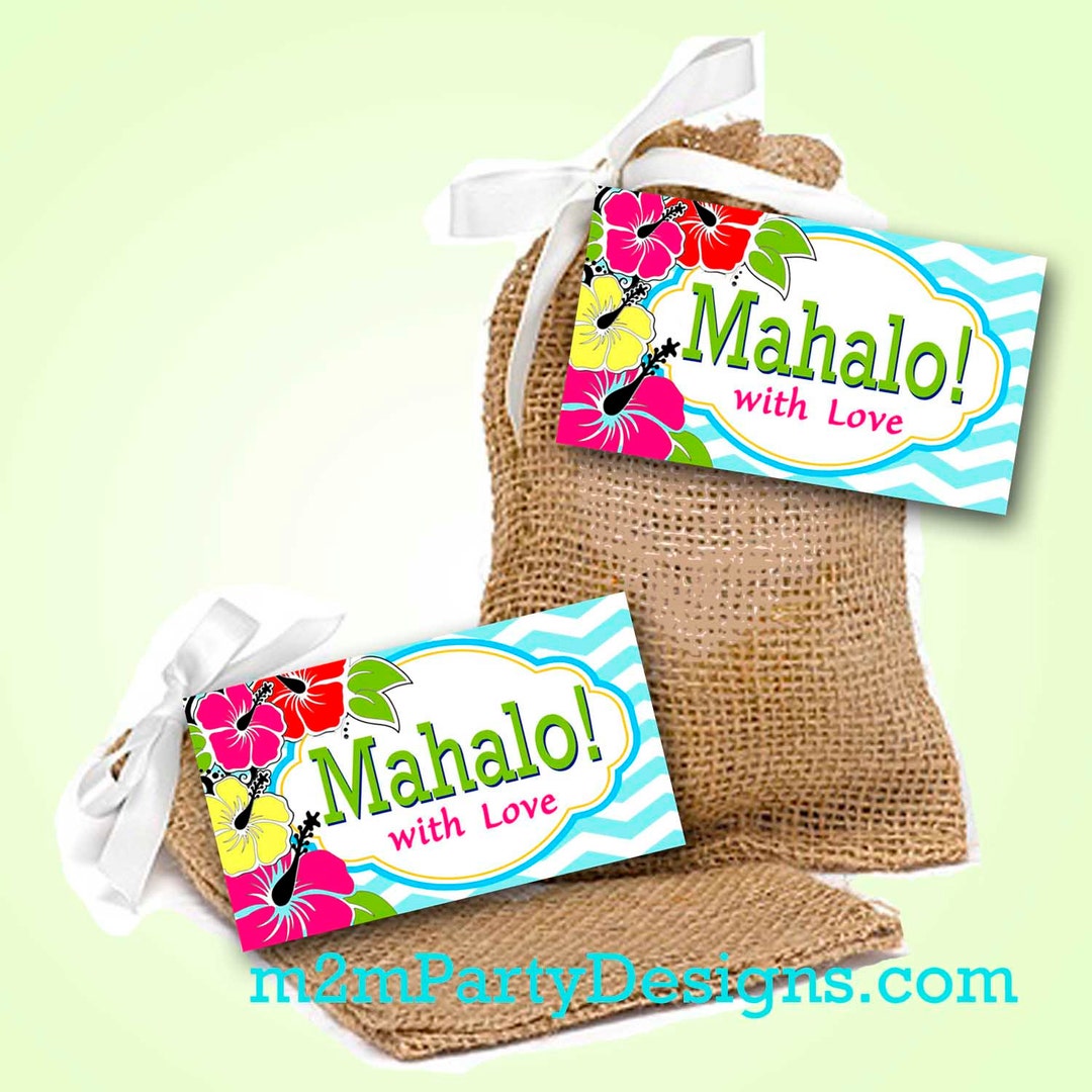 Luau Favor Tags Digital Instant Download SET - Set of 10 Rectangle 3.5 ...