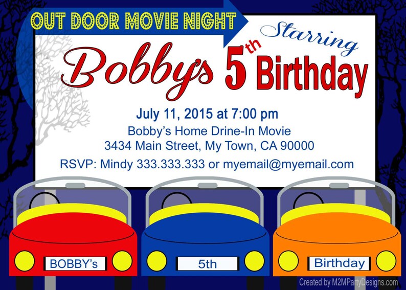 Movie Night DRIVE-IN Movie Printable Invitation Party Invitation ...