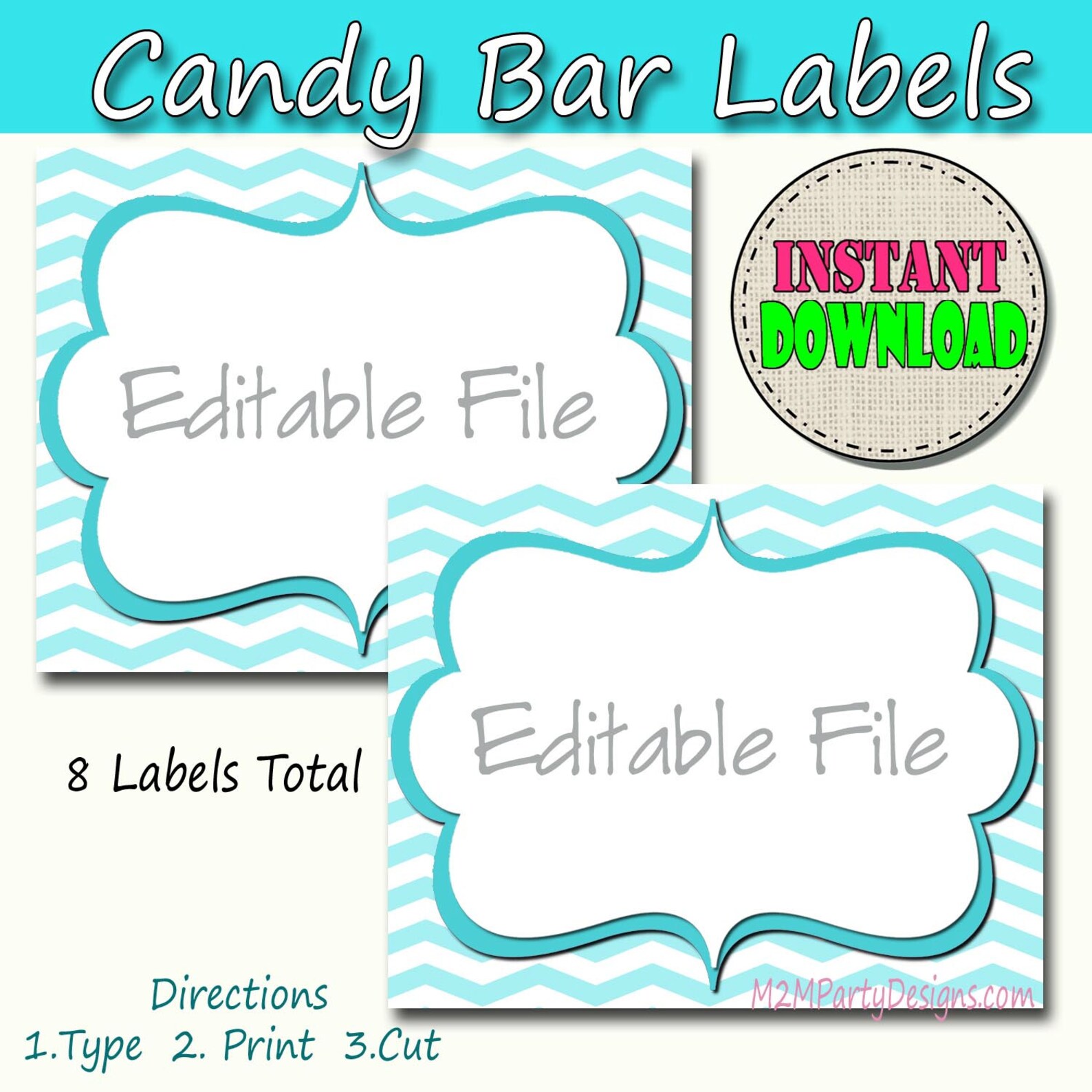 Candy Buffet Labels Chevron Pink Print EDITABLE Card Custom - Etsy