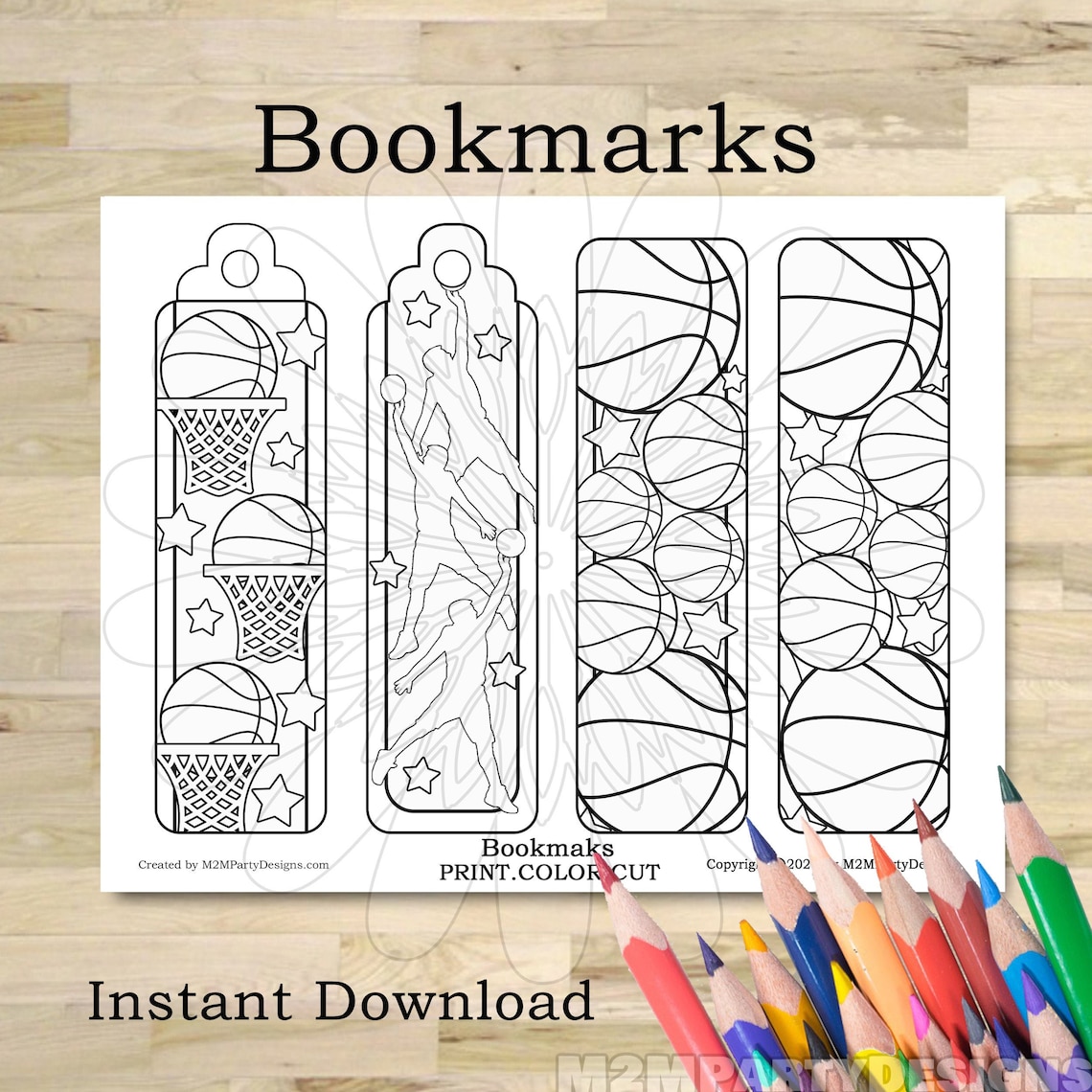 Basketball Bookmark Coloring Bookmarks Bookmark Back to - Etsy