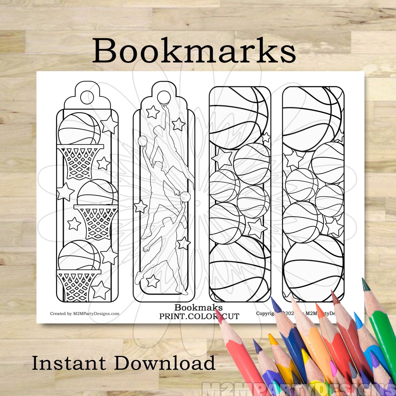 Basketball Bookmark Coloring Bookmarks Bookmark Back to - Etsy