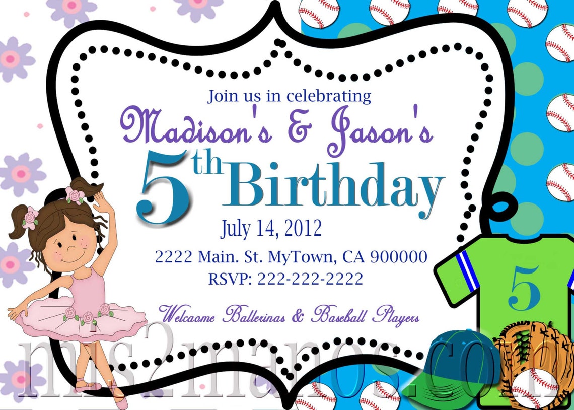 Baseball and Ballerina Birthday Invitation PRINTABLE - Etsy