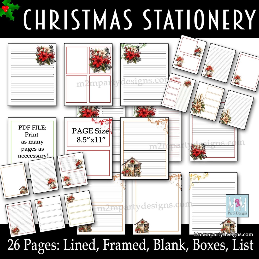 Poinsettia Stationery, Winter Theme Pages, Digital Pages Set of 26, 8.5 ...