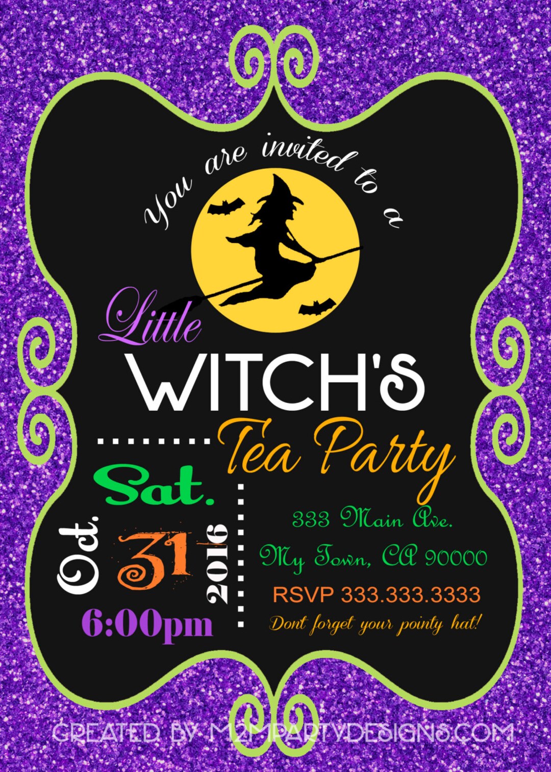 Halloween Party Invitation, Little Witch Halloween Invitation, Little ...