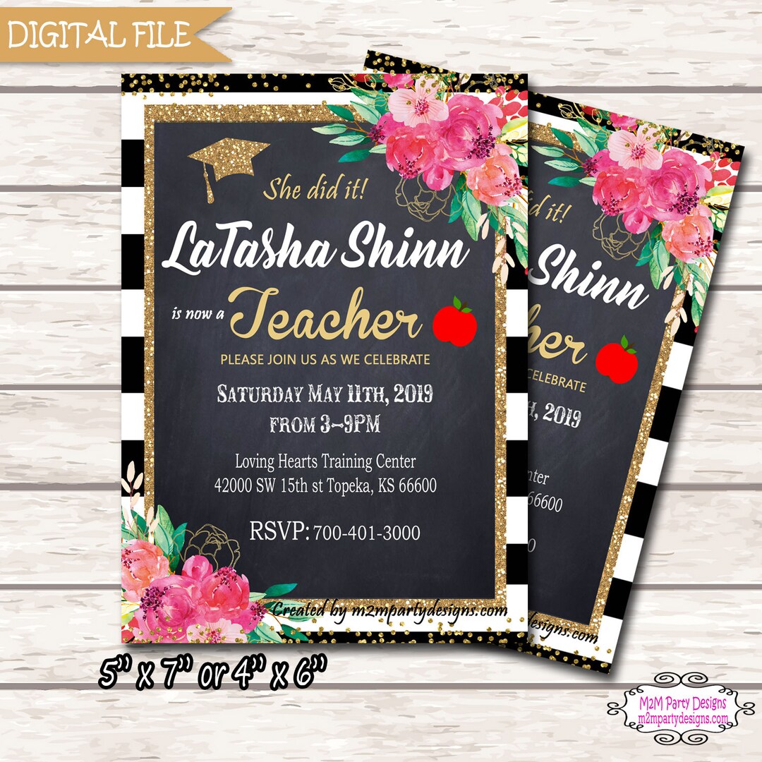 Teacher, Education Degree Graduation Invitation Personalized Gold ...