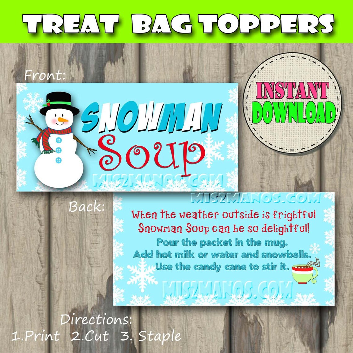 SNOWMAN SOUP Treat Bag TOPPERS Snowman Treat Bag Toppers - Etsy