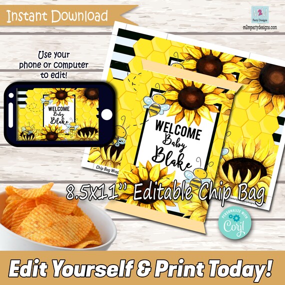 Bumblebee and Sunflowers Party Chip Bag Birthday Bridal | Etsy