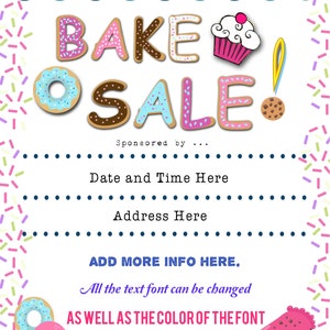 Bake Sale Flyer School Fundraiser Flyer. Bake Sale Invite, DIY Digital ...