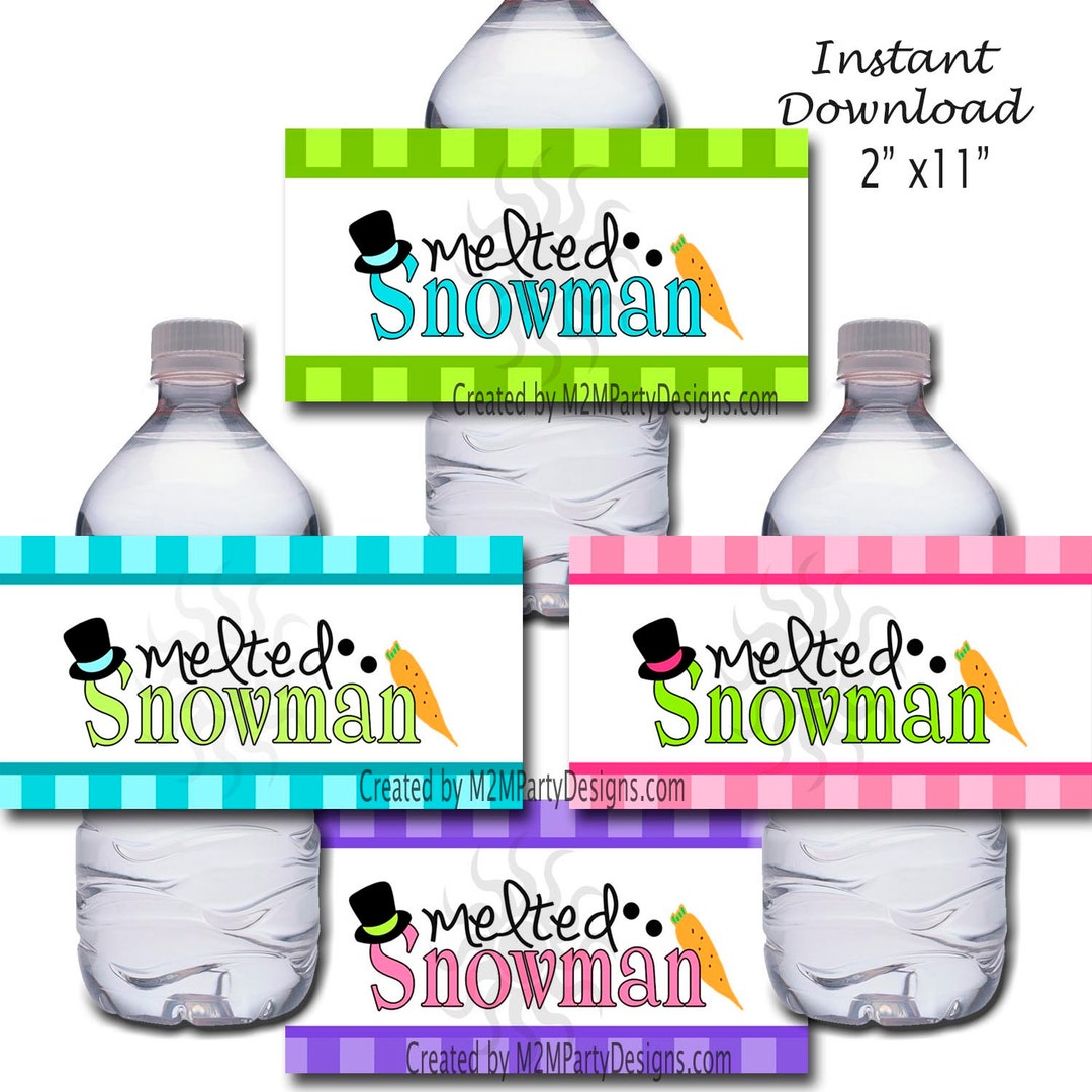 Melted Snowman Printable Water Bottle Wrappers, Melting Snowman Party ...