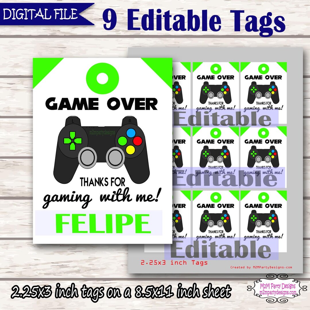 Video Game Favor Tags, Birthday Party Favor Tags, Boy Favor Tags, Blue ...