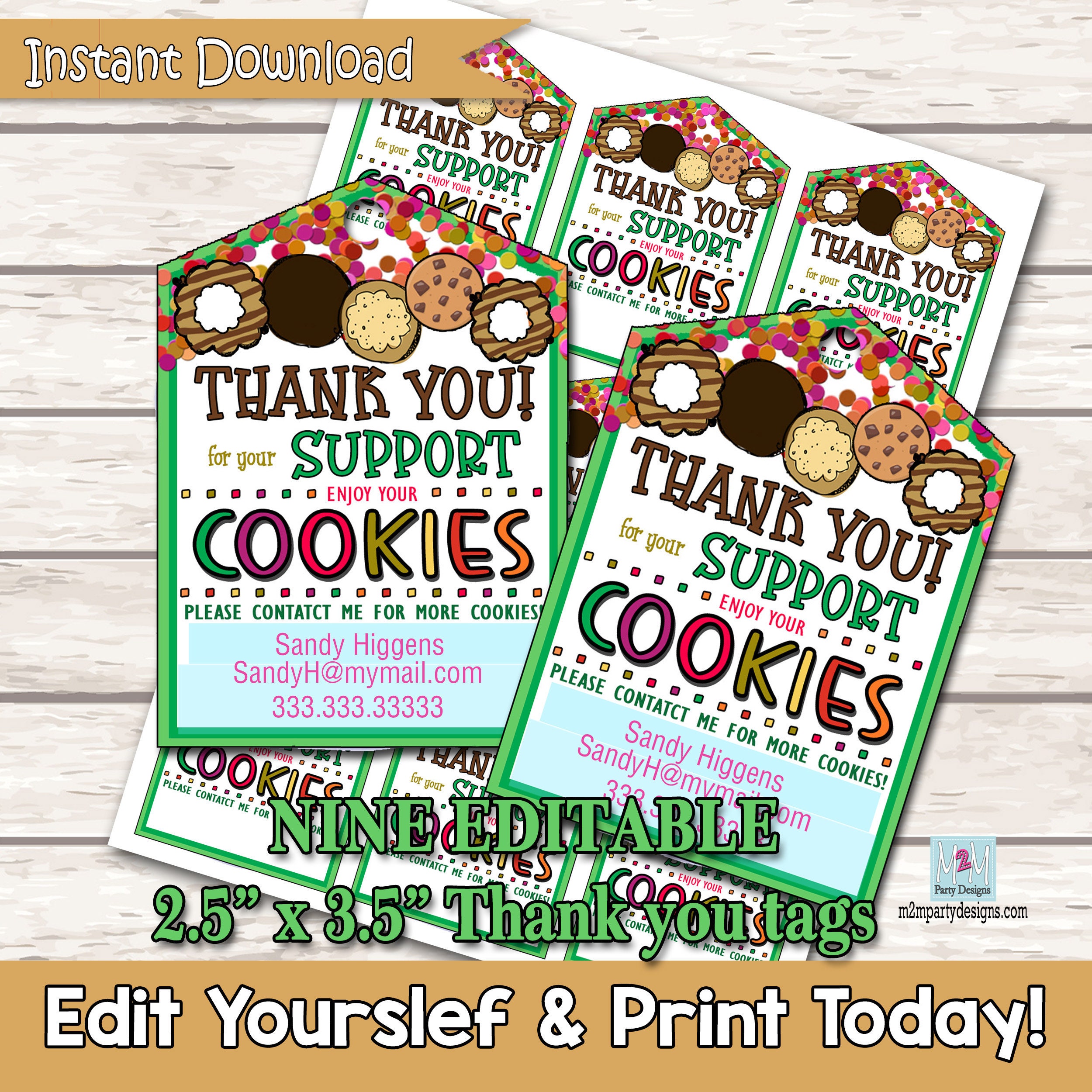 COOKIE Thank You Tags EDITABLE Card Booth Sale Cookie Note | Etsy