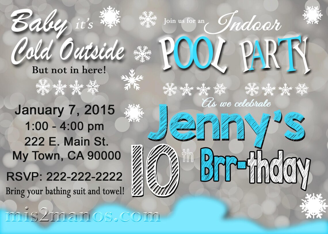 Printable WINTER POOL PARTY Invitation - Winter Birthday Invitation ...