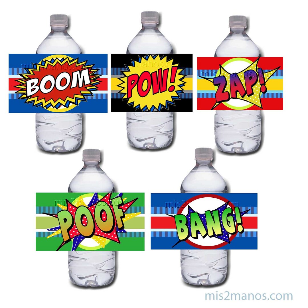 Comic Book Water Bottle Label Wrapper Printable Digital Instant ...