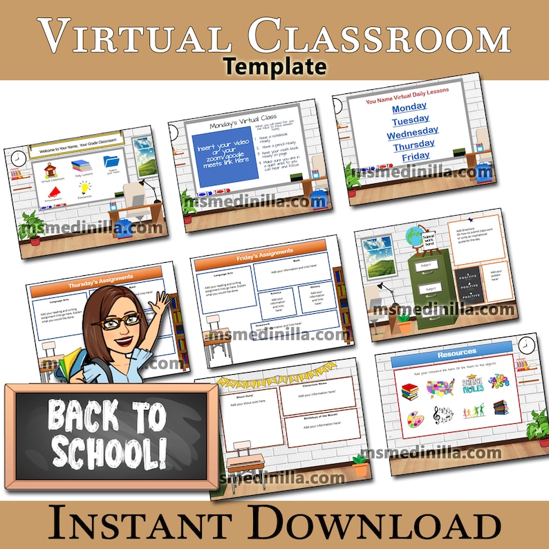 Virtual Classroom Easy Editable Template, Add Your Bitmoji and Links - Etsy
