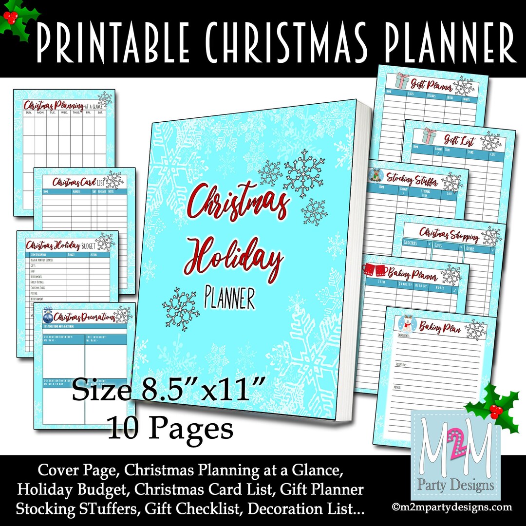 Printable Christmas Planner Snowflake Sliver Blue Digital - Etsy