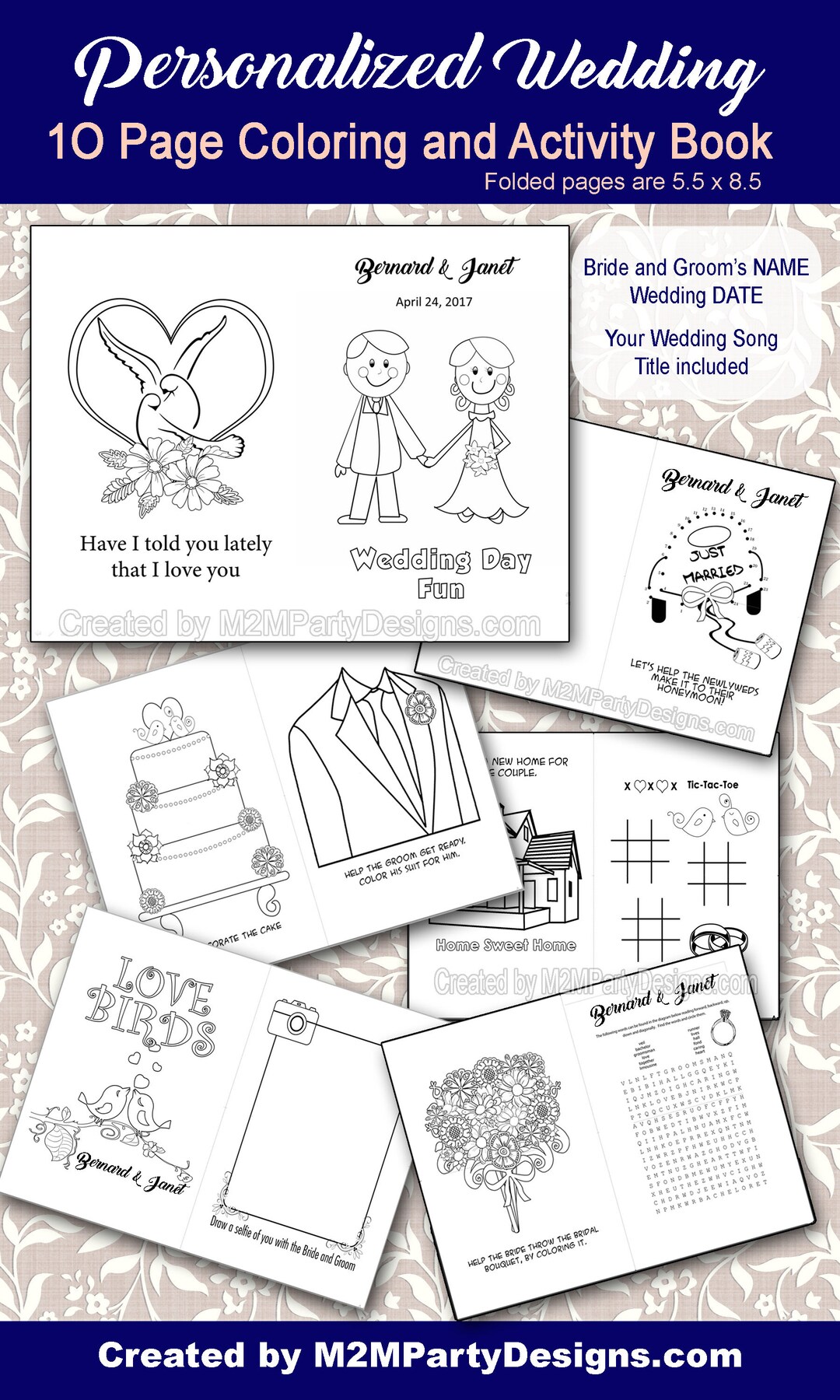 Personalized Wedding Coloring and Activity Book, Reception Game, Kid's ...