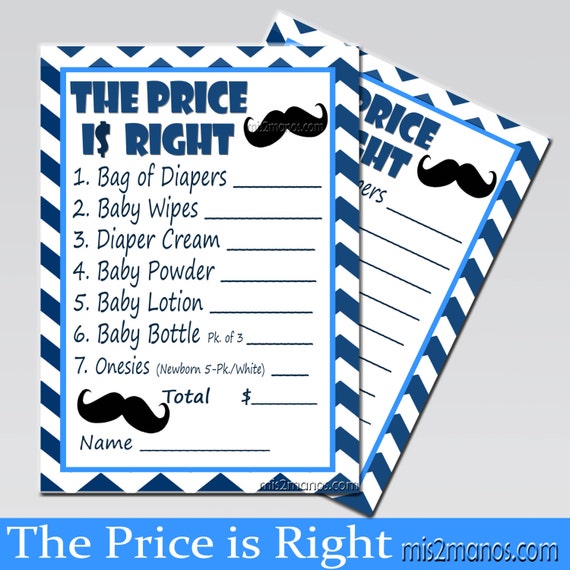 Price is Right Baby Shower Game: Blue Mustache Set of 2 | Etsy