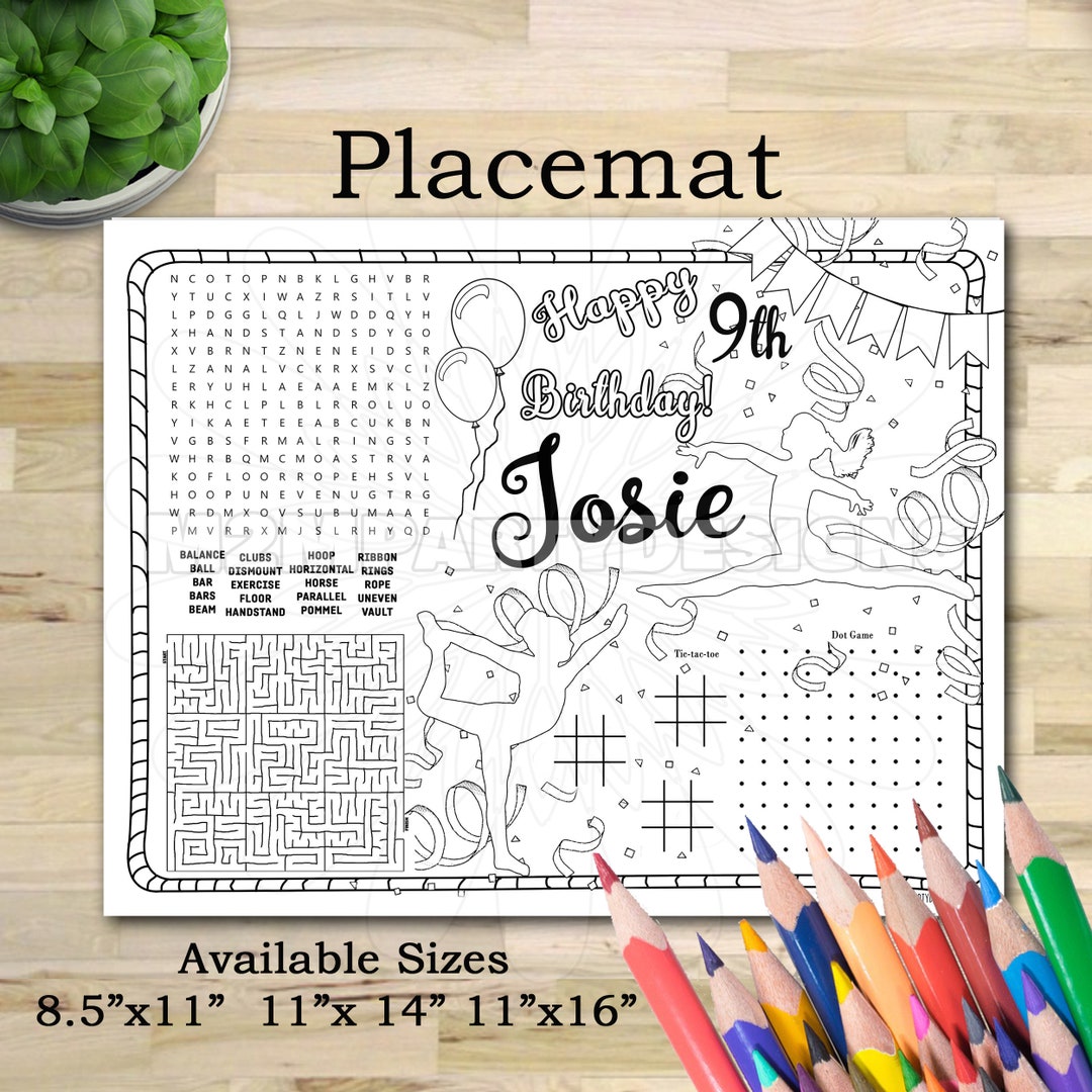 Gymnastics Place Mat, Tumbling Kids Activity Table Mat, Coloring ...
