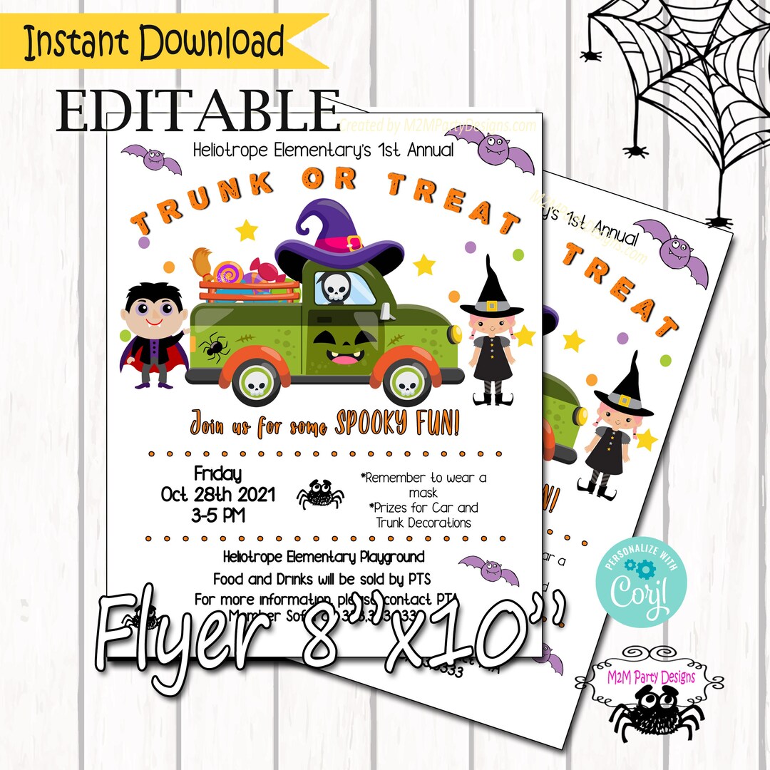 Trunk or Treat Flyer, Halloween Trunk or Treat Invitation School Event ...