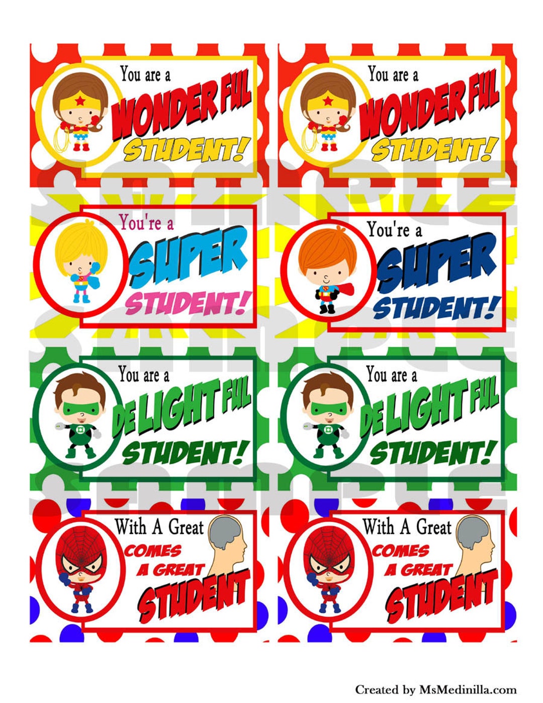 Teacher Candy Bag Tags Superhero Comic Book Favor Bag Toppers - Etsy