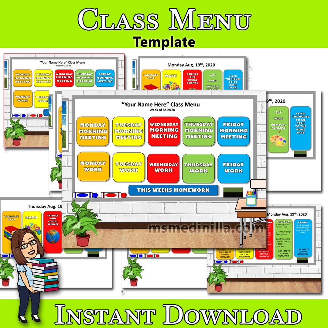 Class Menu Distance Learning Template, Virtual Classroom Easy Editable ...