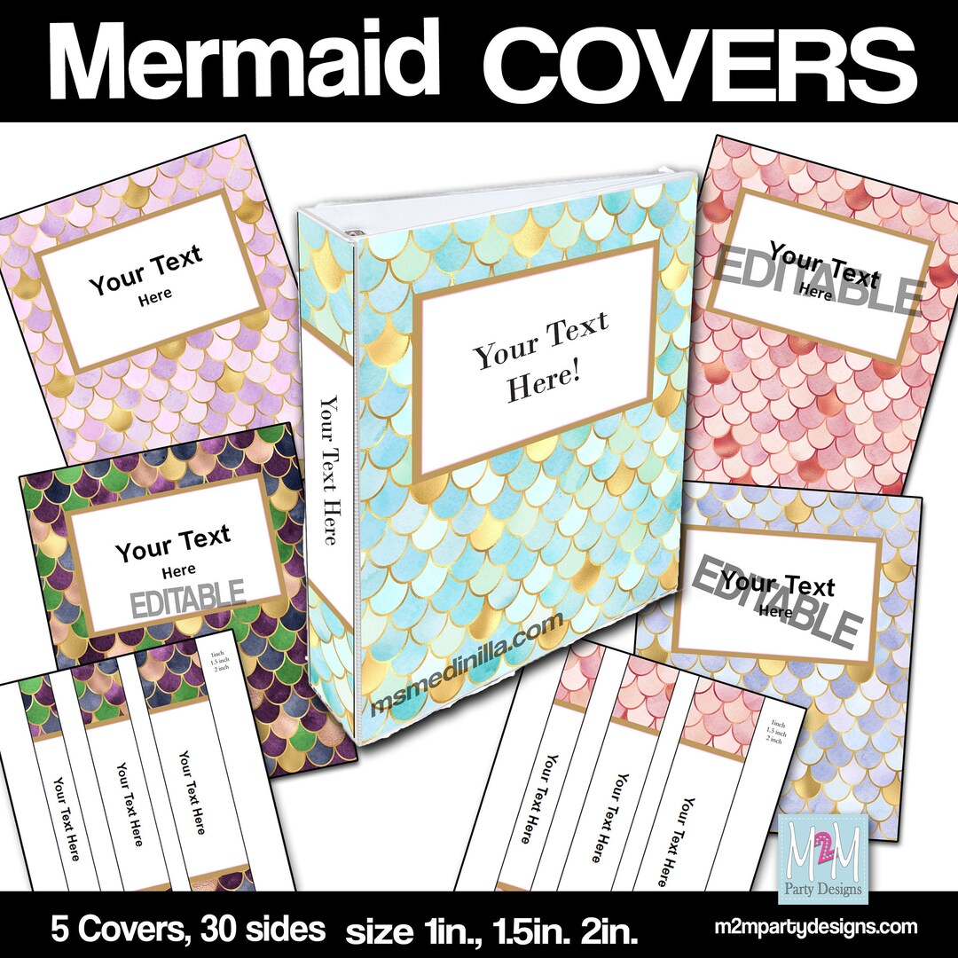 Mermaid Binder Covers Student. Teacher Editable Printable Set of 5 ...
