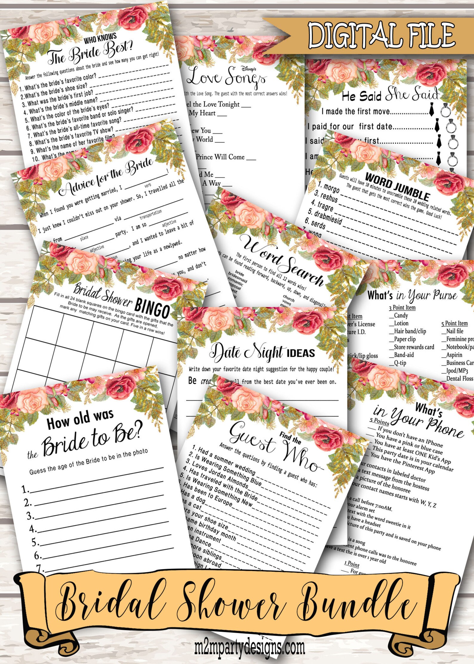 12 Bridal Shower Games Bundle. Games Bundle, Bridal Shower Bundle ...