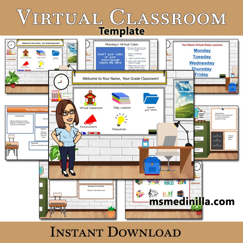 Virtual Classroom Easy Editable Template, Add Your Bitmoji and Links - Etsy
