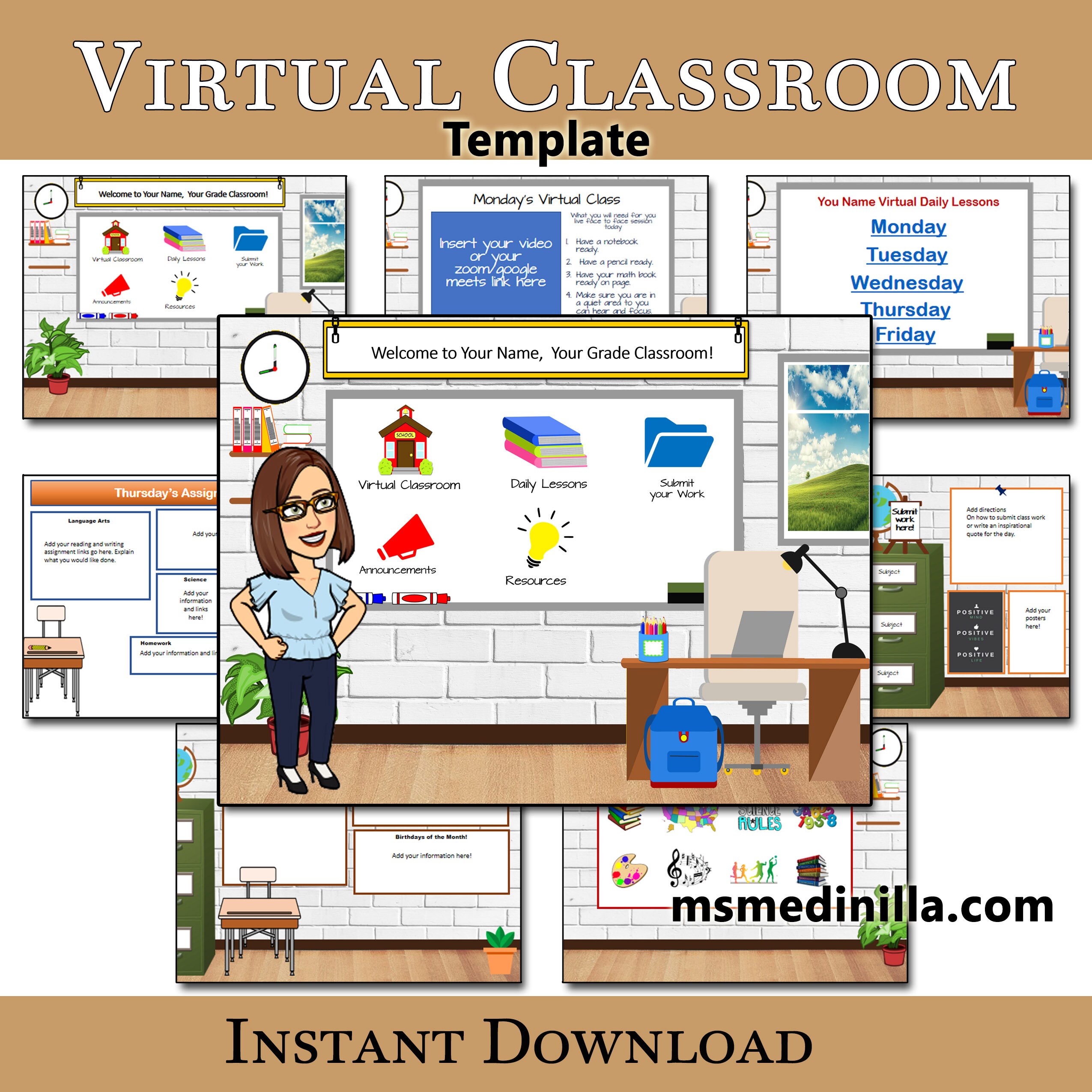 Virtual Classroom Easy Editable Template, Add Your Bitmoji and Links - Etsy