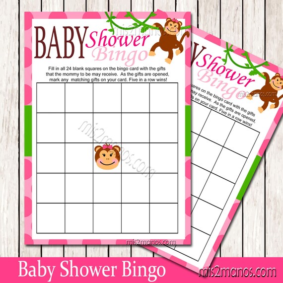 Monkey Baby Shower Bingo Cards Printable Blank Bingo Cards