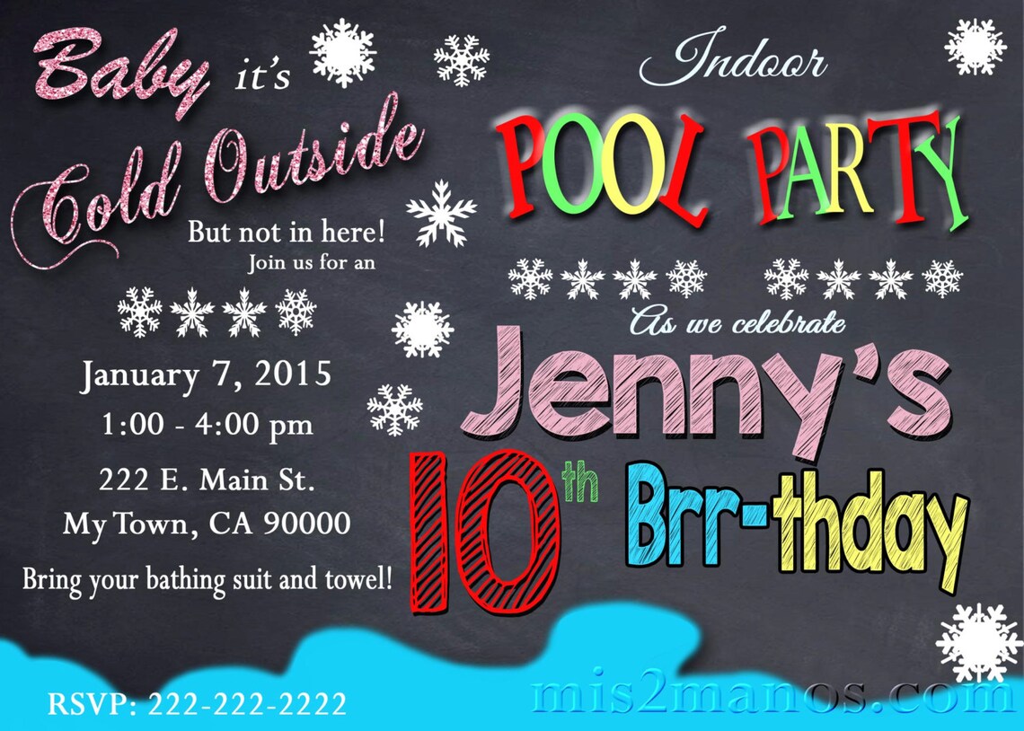 Printable WINTER POOL PARTY Invitation - Winter Birthday Invitation ...