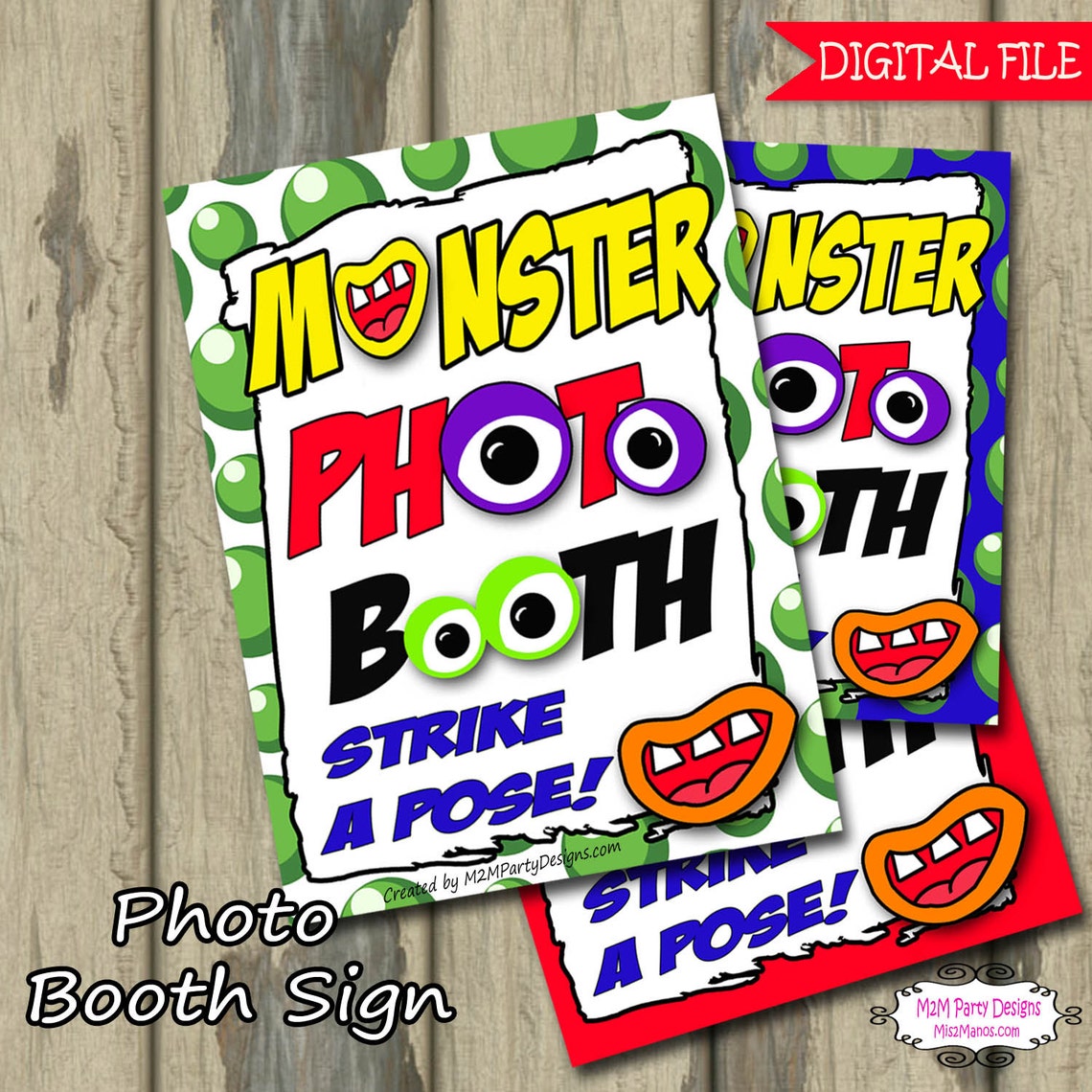 Monster Photo Booth Sign Eyes and Mouth Blue, Instant Download, Props ...