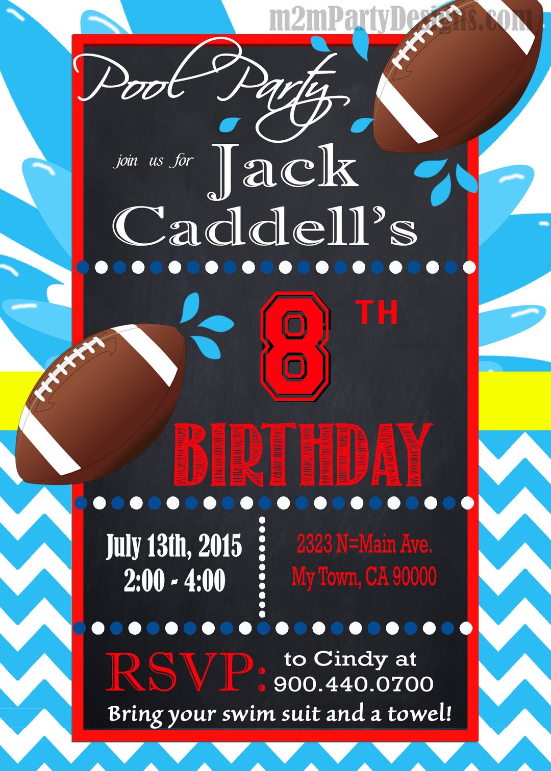 Football Pool Party Invitation - Custom- Pool Party Water Birthday ...
