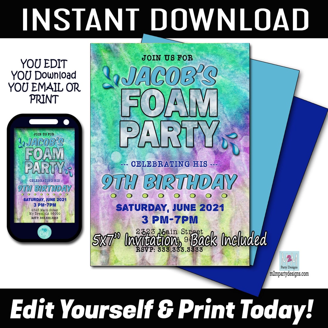 Foam Party Invite, Foam Dance Invitation School Event, Pto, Pta INSTANT ...